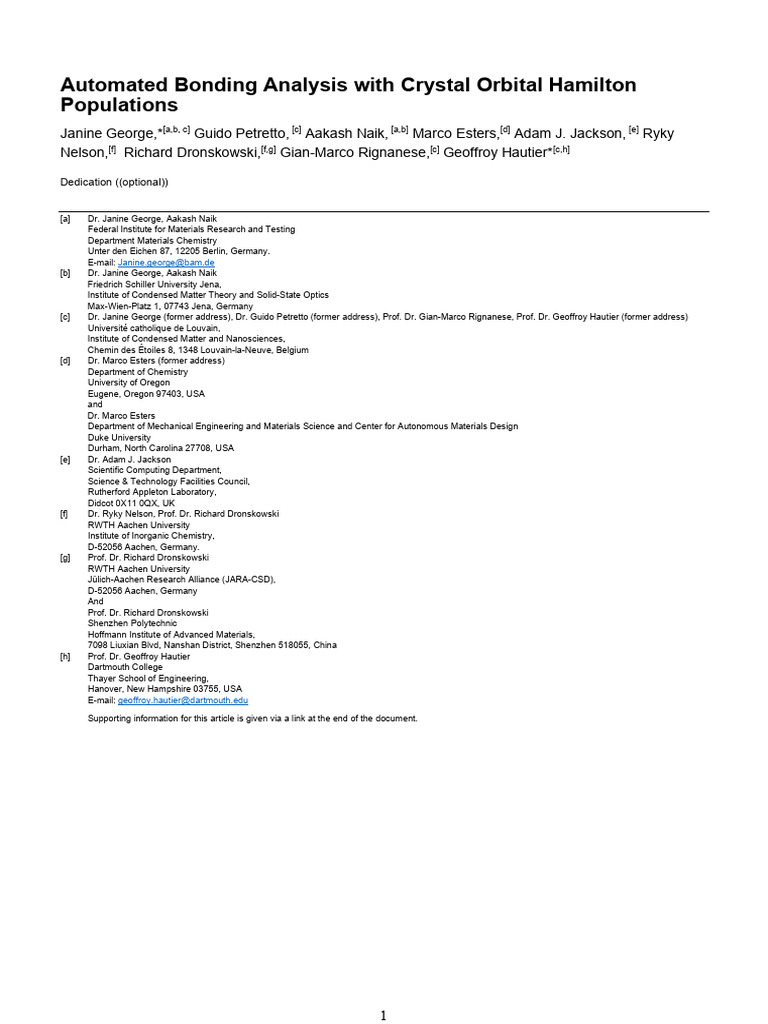 Automated Bonding Analysis With Crystal Orbital Hamilton Populations ...