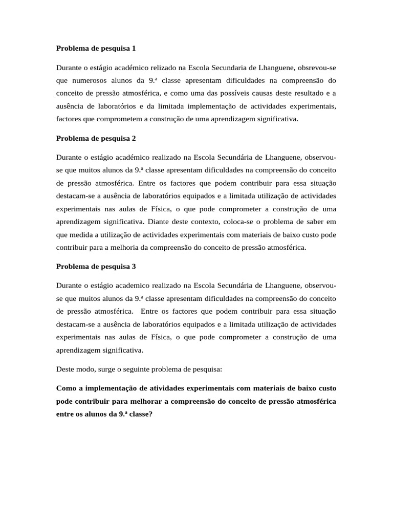 Problema de Pesquisa 2 | PDF