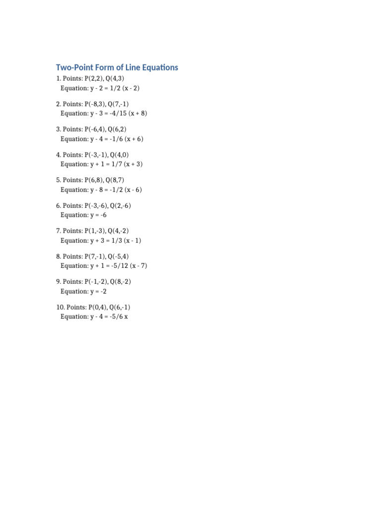 Two Point Form Equations | PDF