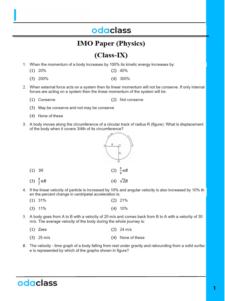 Class IX Physics IMO Questions & Answers | PDF | Force | Velocity