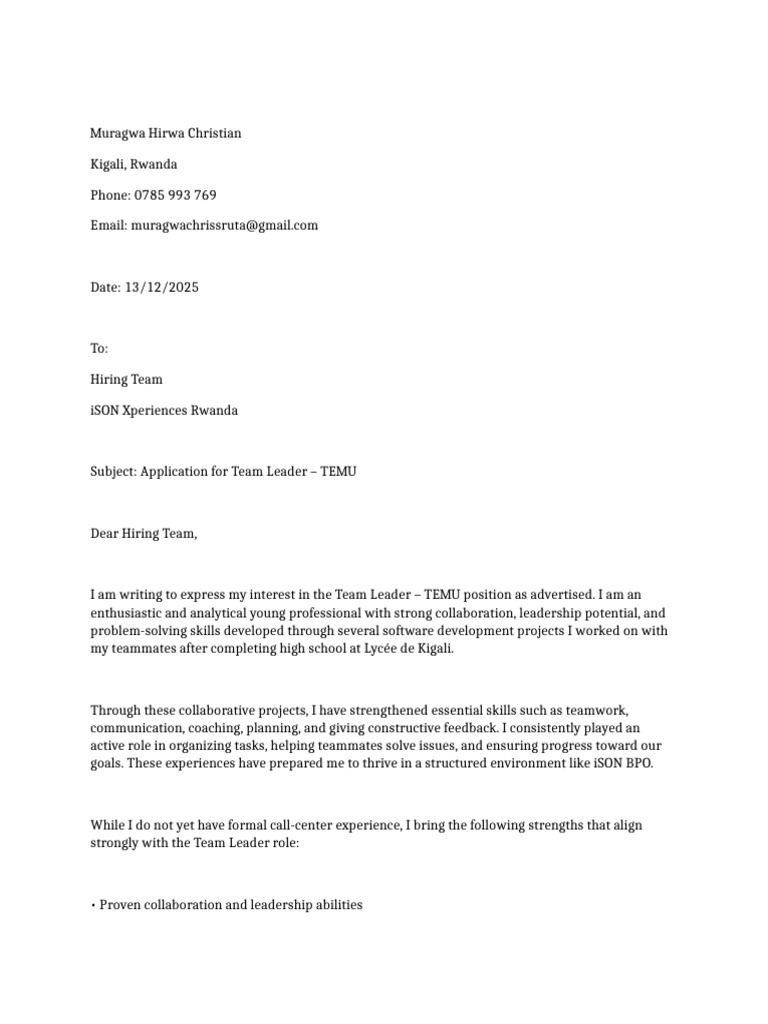 Application for Team Leader Position | PDF