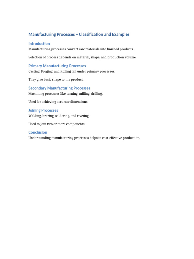 Manufacturing Processes Detailed | PDF