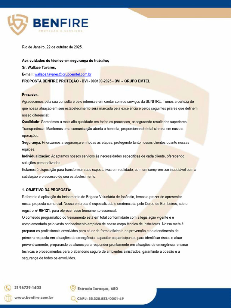 Proposta Final Benfire Treinamento Brigada Emte - Rj | PDF | Qualidade ...