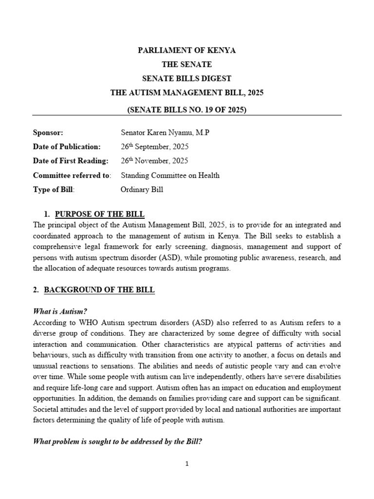 Autism Management Bill 2025 Overview | PDF | Autism