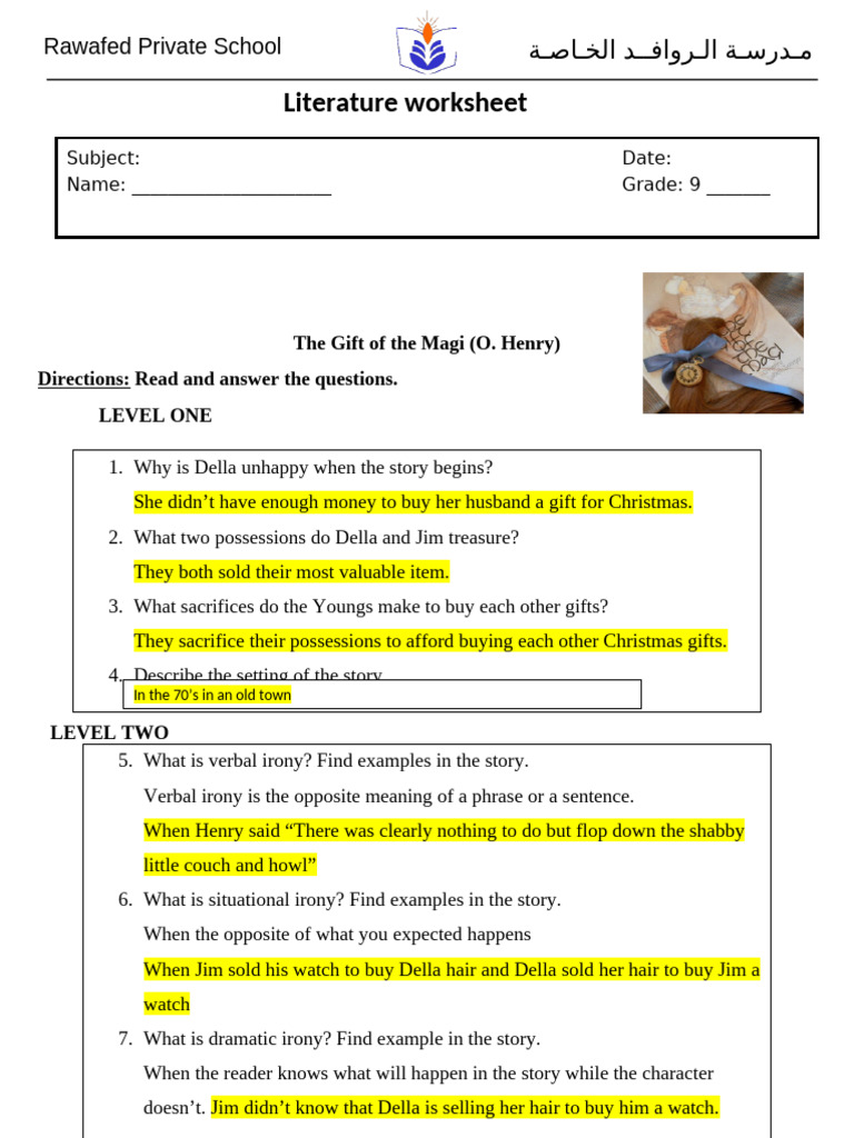 The Gift of The Magi Leveled Questions Assig | PDF