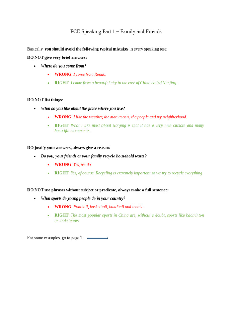 FCE Speaking Tips: Family & Friends | PDF