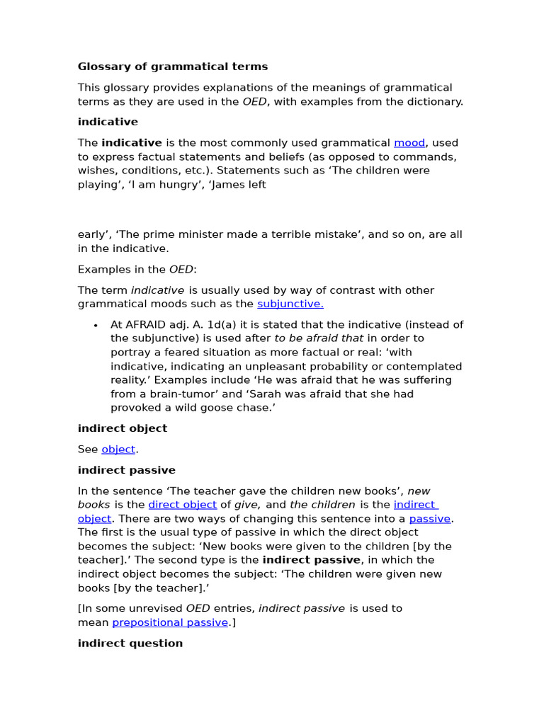 Glossary of grammatical terms 4 Oxford English Dictionary | PDF ...