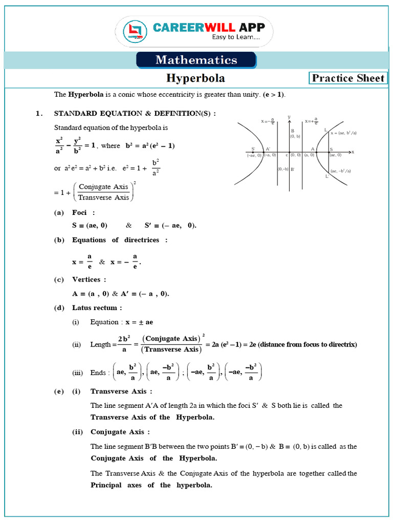Understanding Hyperbolas: Equations & Properties | PDF | Perpendicular ...