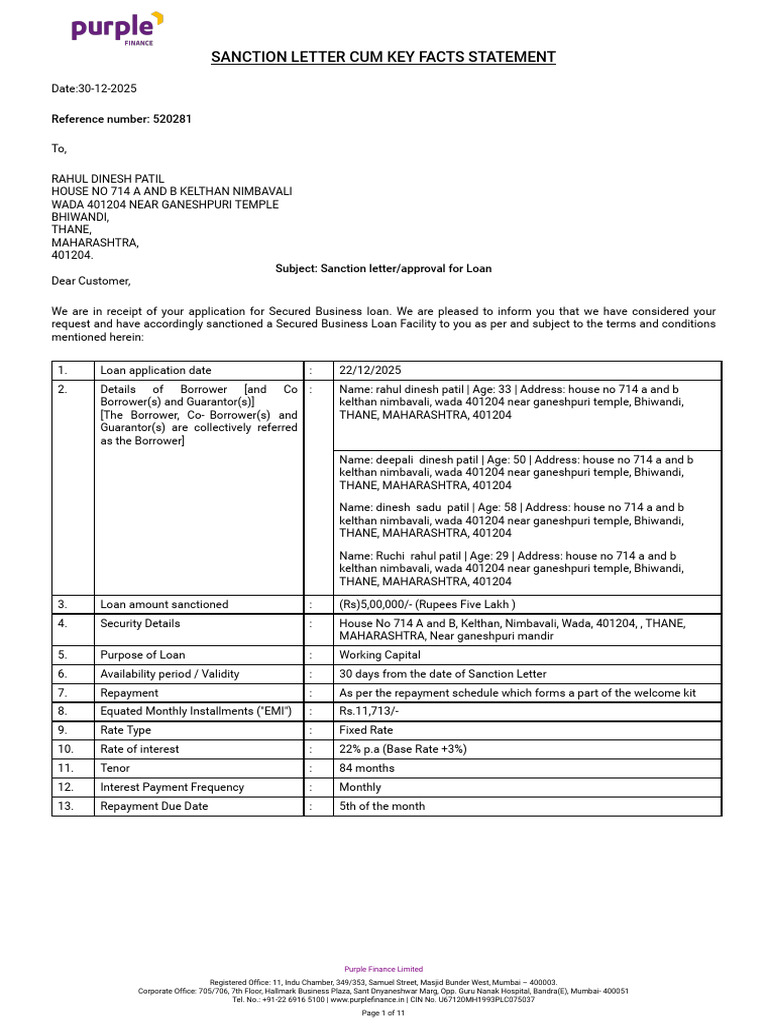 Signed Sanction Letter - 30!12!2025 | PDF | Credit | Finance & Money ...