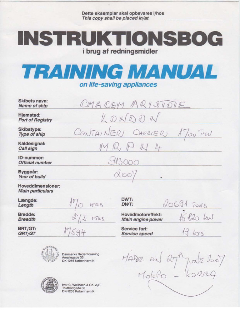 CC ARISTOTE Solas Training Manual | PDF | Water Transport | Ships