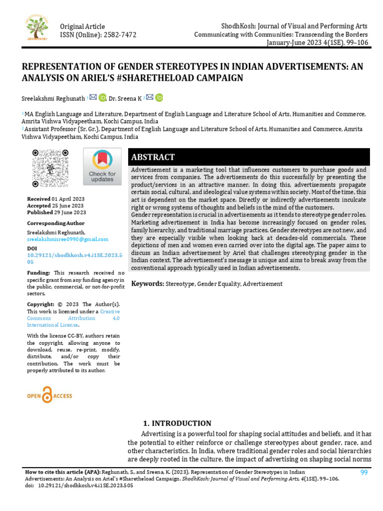 Representation of Gender Stereotypes in | PDF | Gender Role | Stereotypes