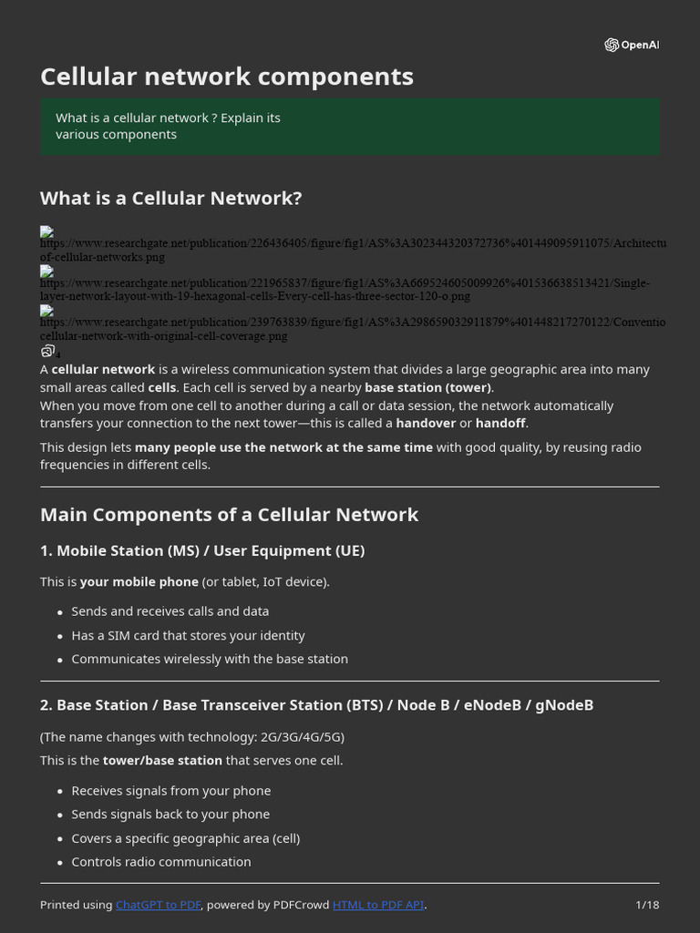Cellular Network Components | PDF | Cellular Network | Ios