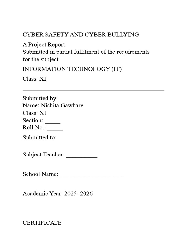Cyber Safety & Bullying Awareness Report | PDF | Cyberbullying | Bullying