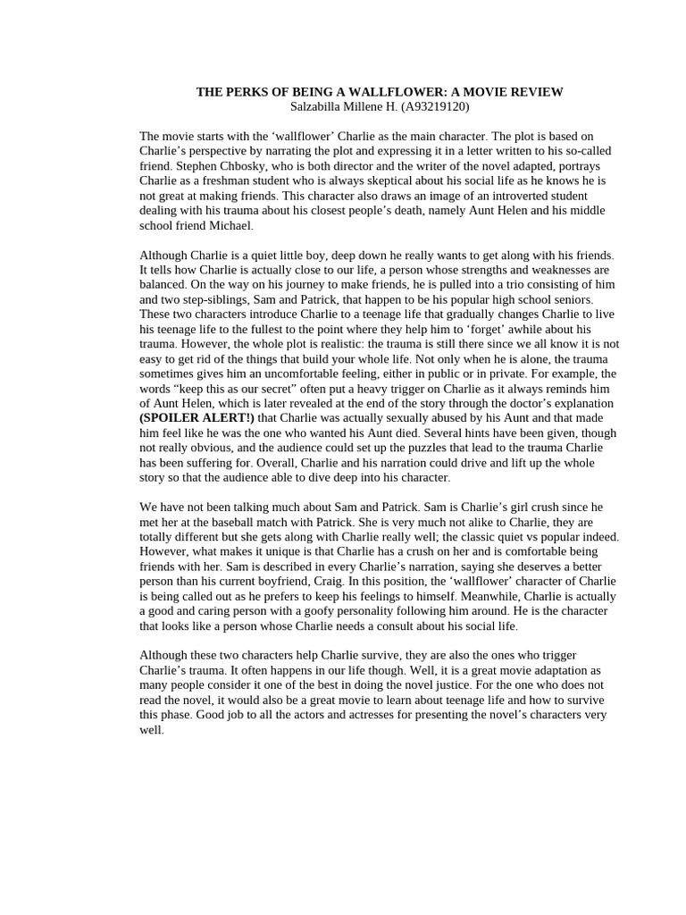 The Perks of Being a Wallflower Review | PDF