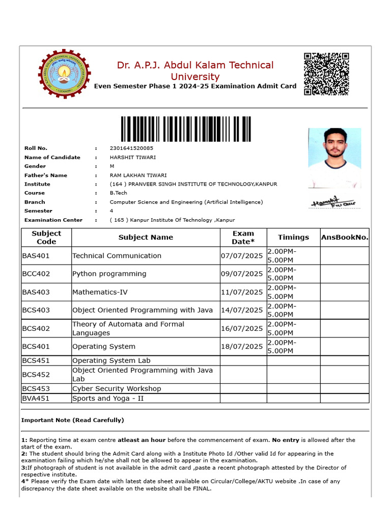 Admit Card | PDF
