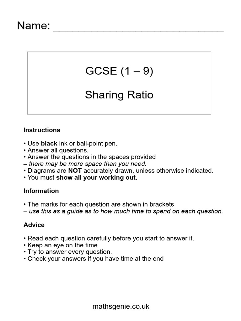 GCSE Ratio and Proportion Questions | PDF | Cakes