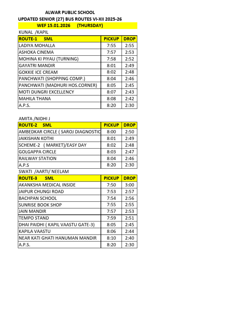 27 BUS ROUTES FOR VI-XII WEF 15.01.2026 | PDF