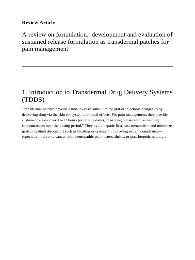 Transdermal Patches for Pain Management | PDF