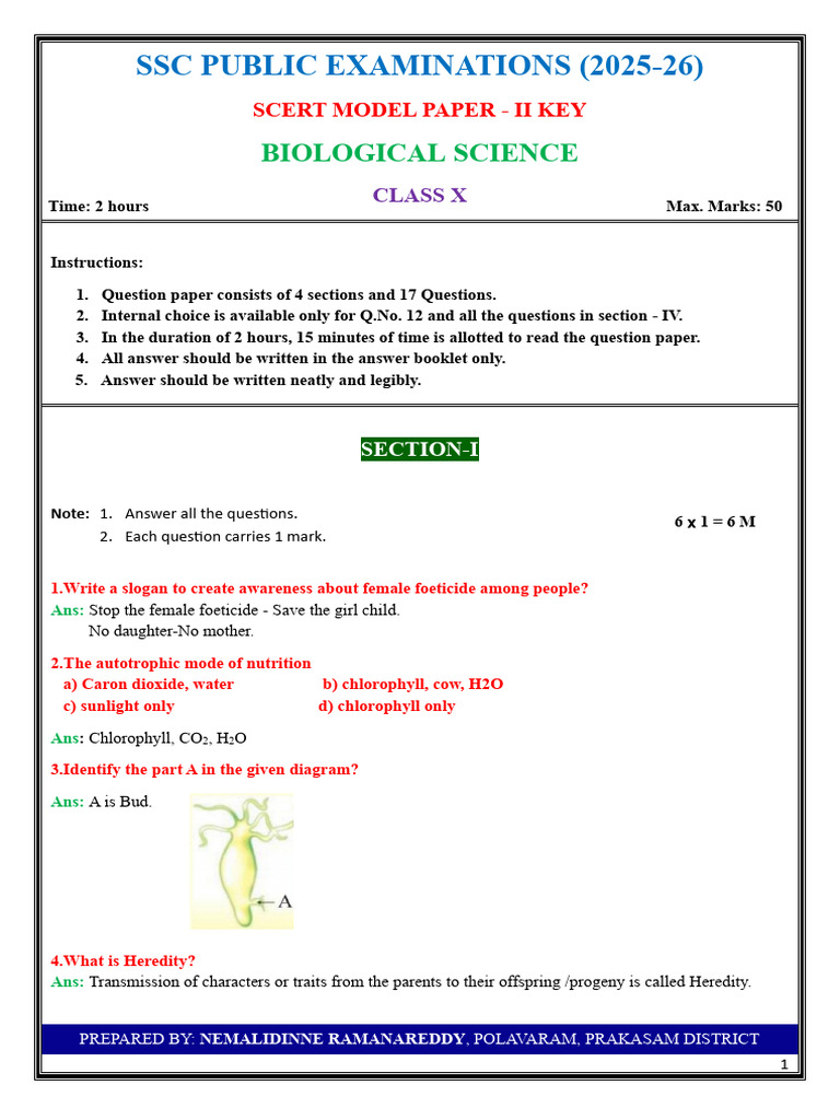 SSC Class X Biological Science Model Paper | PDF | Dominance (Genetics ...
