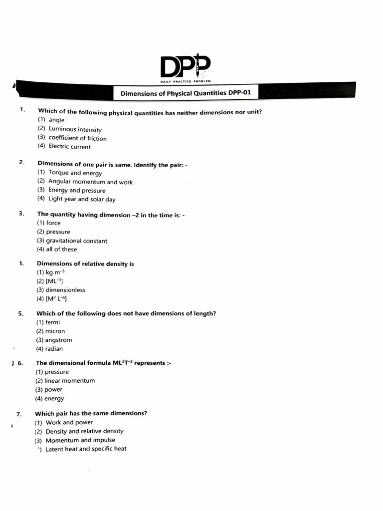 Assignment on Units and Measurement ,Dimensional Analysis and Error ...