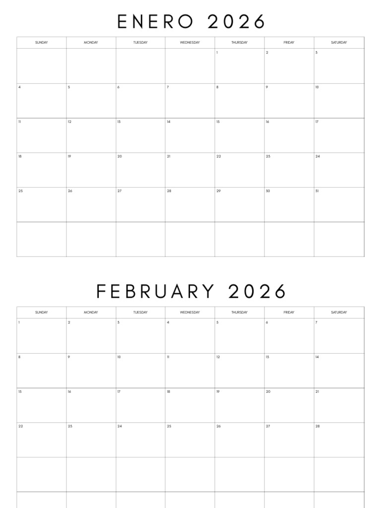 Black White Simple Modern 2026 Monthly Calendar | PDF
