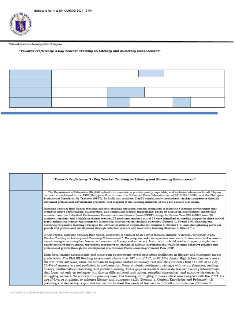 Dnhs Inset Proposal 2025 | PDF | Literacy | Learning