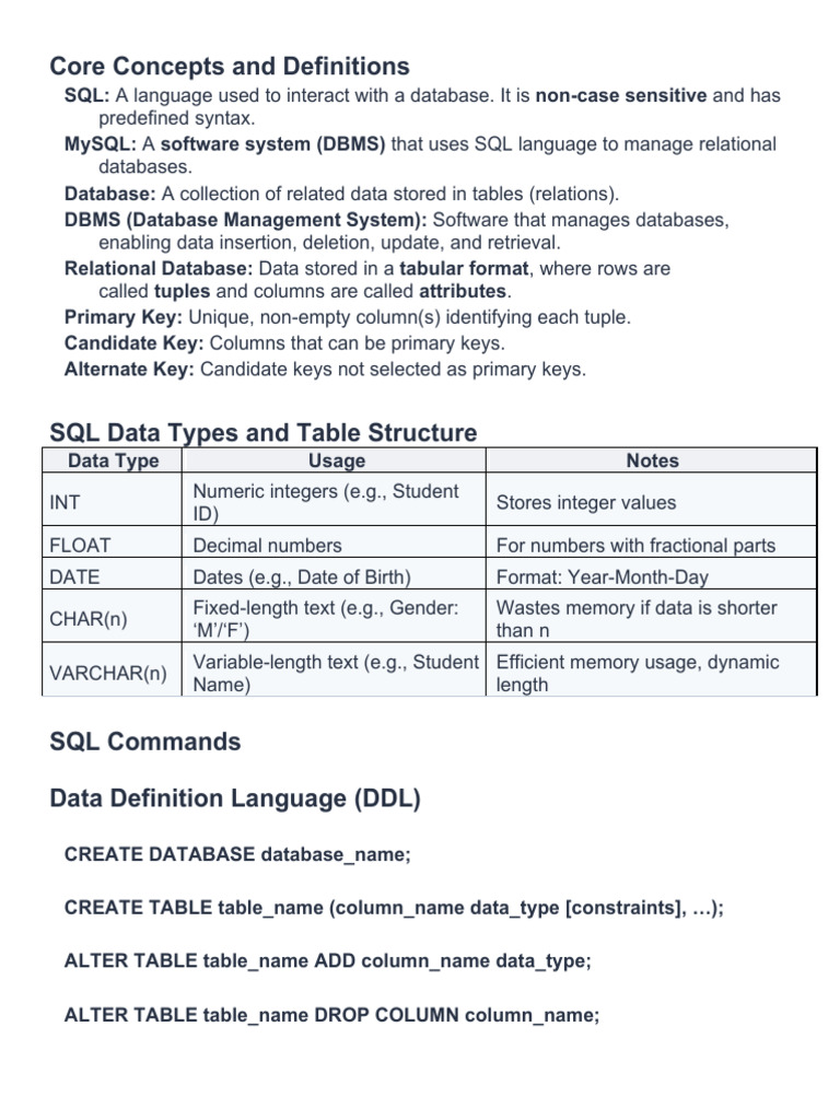 Core Concepts and Definitions | PDF | Databases | Relational Model