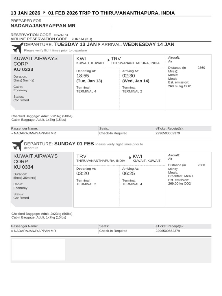 Travel Reservation January 13 for MR IYAPPAN NADARAJAN (1) | PDF ...