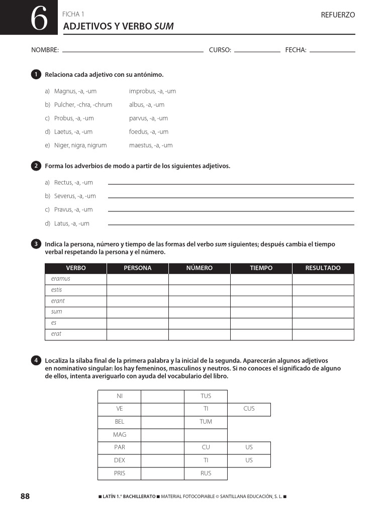 Adjetivos y Verbos en Latín 1º Bachillerato | PDF | Lingüística ...