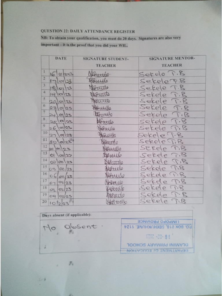 Attendance Register | PDF