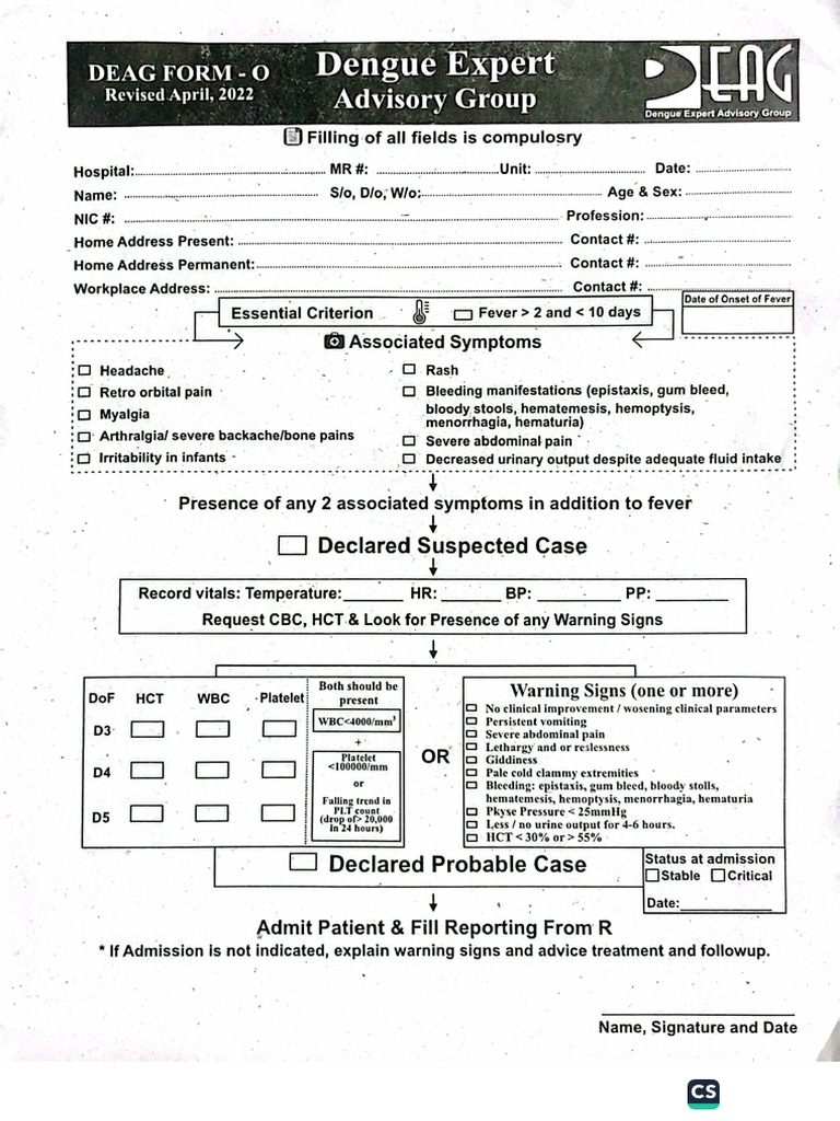 Dengue O Form - 1 | PDF