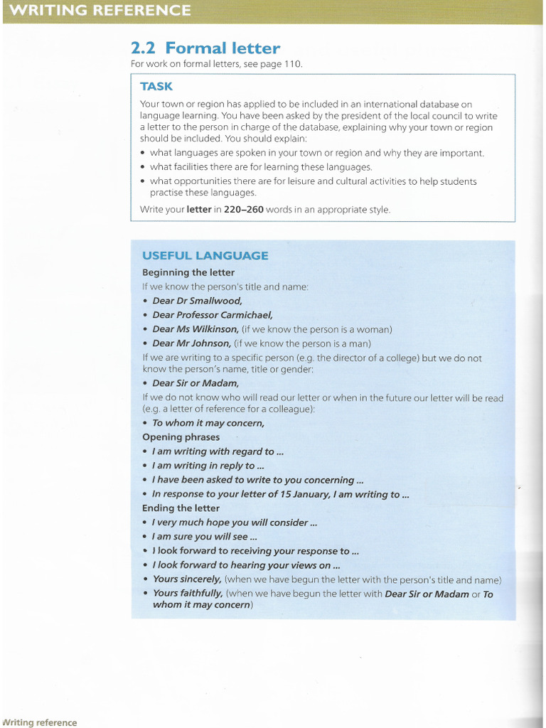 Formal Letter Task Page 170 | PDF
