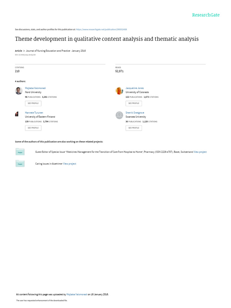 Theme Development - Analysis Vaismoradi Et Al | PDF | Qualitative ...