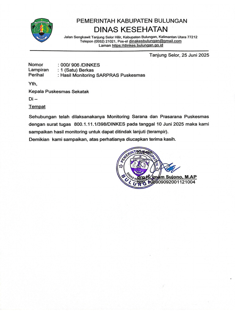 Monitoring Sarpras Puskesmas Sekatak 2025 | PDF