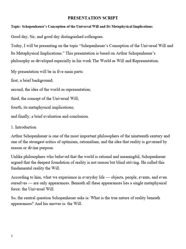 Schopenhauer's Universal Will Explained | PDF | Arthur Schopenhauer ...