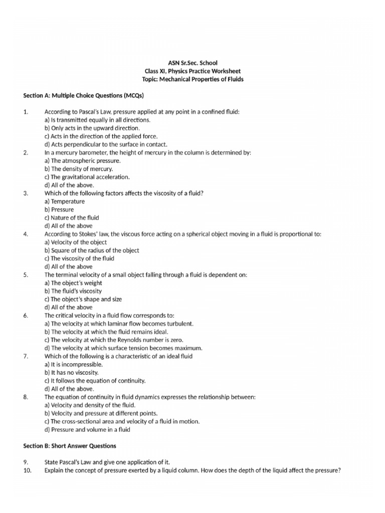 Class XI Worksheets (Revision Material) | PDF