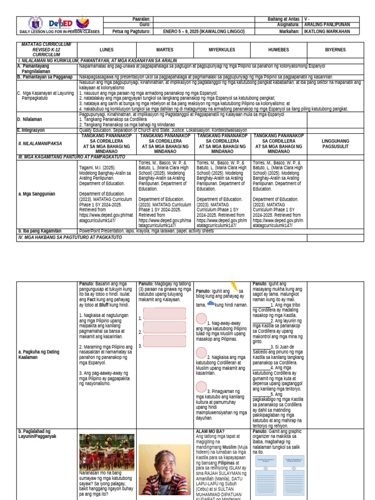 Matatag Curriculum/ Revised K-12 Curriculum I. Nilalaman NG Kurikulum ...
