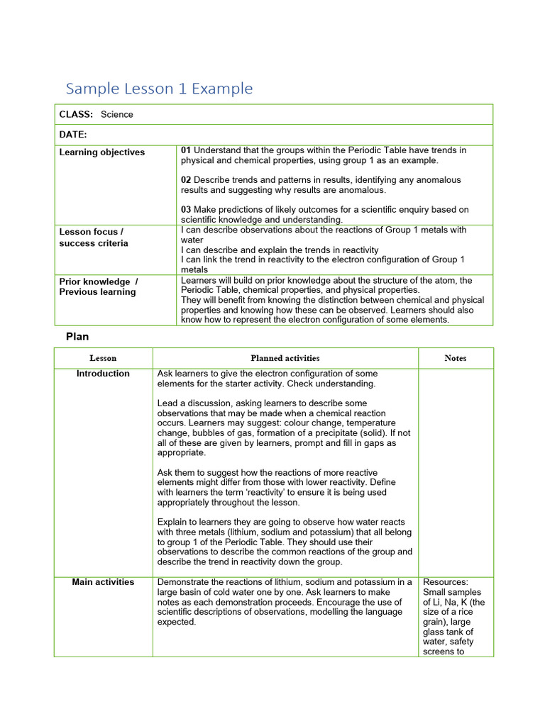 Sample Lesson Plan Example | PDF | Electron Configuration | Periodic Table