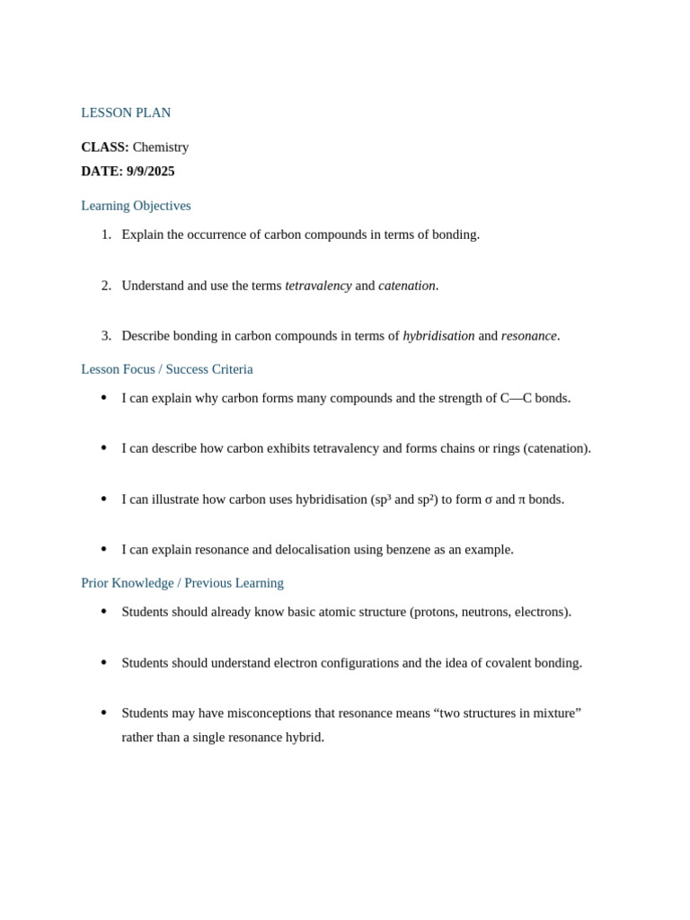 Carbon Compounds: Bonding & Resonance Lesson | PDF | Chemical Bond | Carbon
