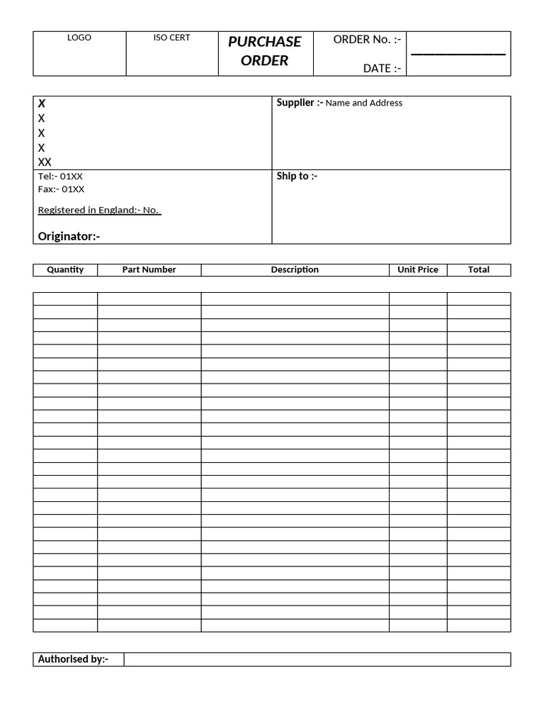 ISO Purchase Order Template | PDF