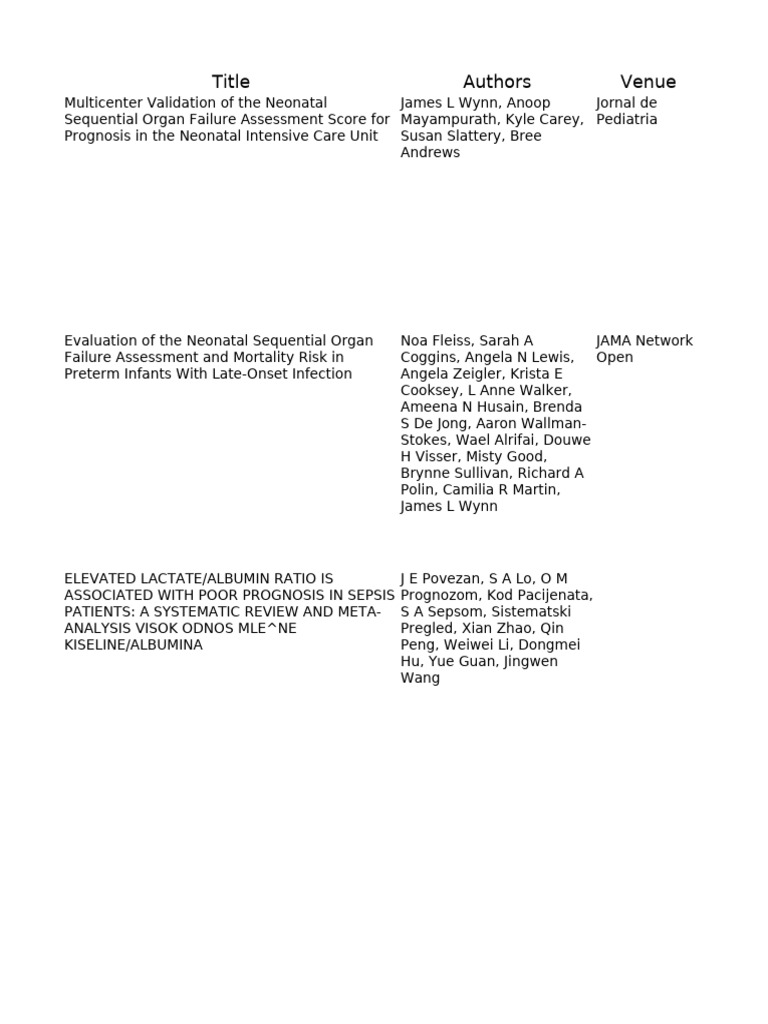 Neonatal Prognostic Tools in Sepsis | PDF | Sepsis | Lactate Dehydrogenase