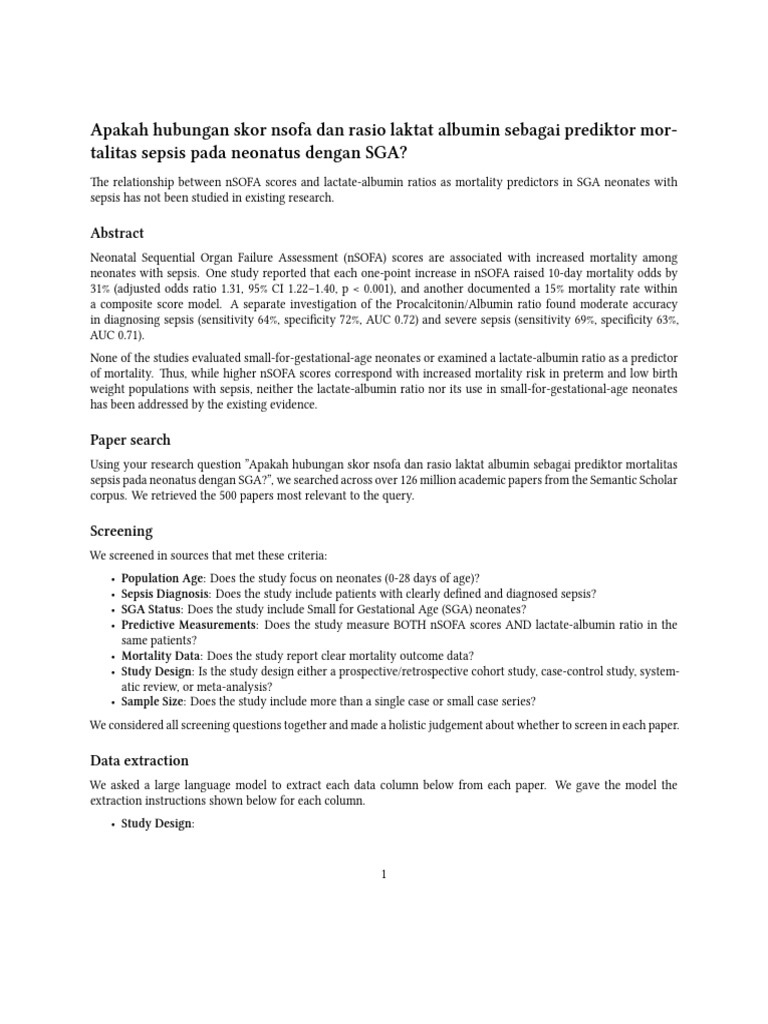 Elicit Report - Skor NSOFA Dan Rasio Laktat-Albumin Pada Mortalitas ...