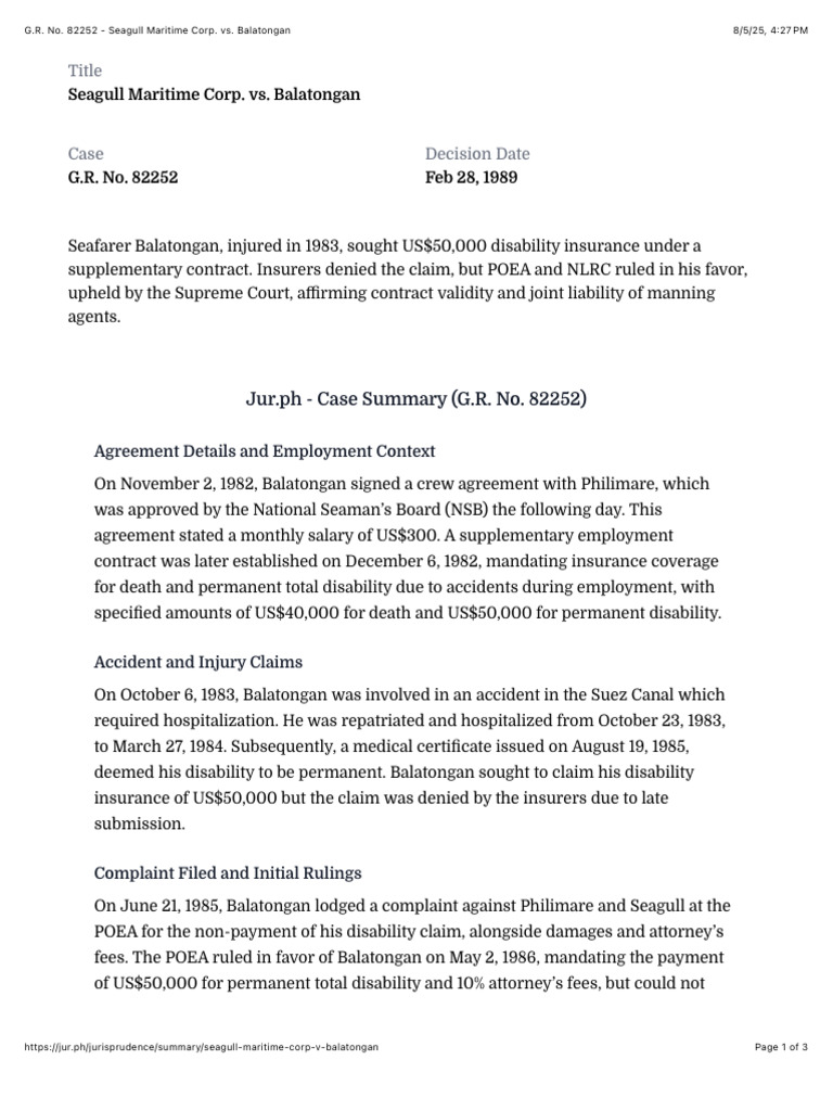 Seagull Maritime Corp. vs. Balatongan | PDF | Justice | Crime & Violence