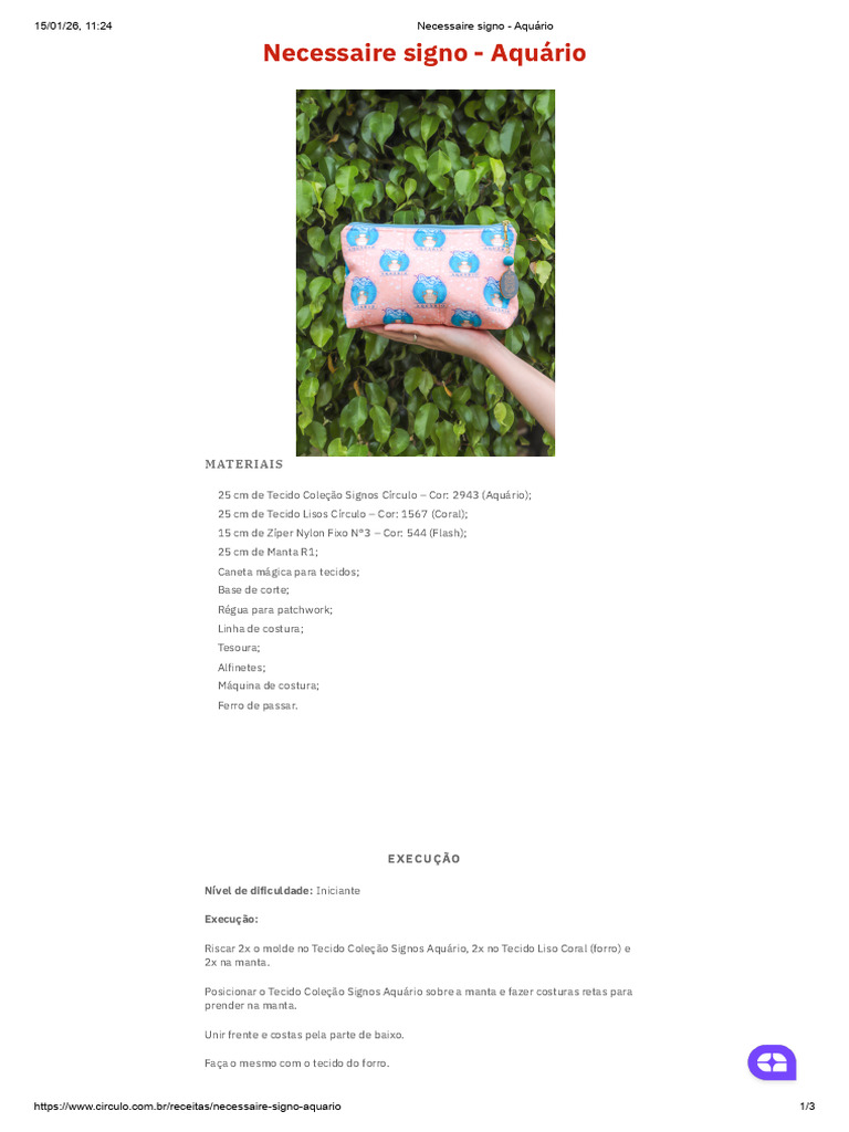 Necessaire signo - Aquário | PDF | Costura | Roupas