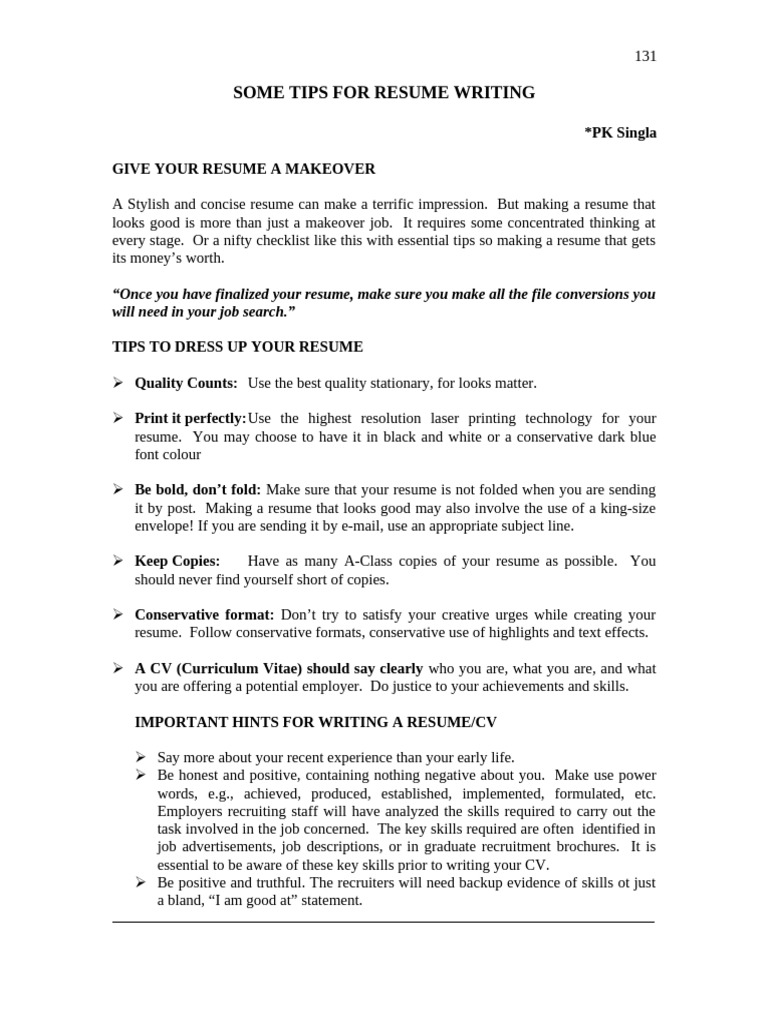 Some Tips For Resume Writing | PDF | Résumé