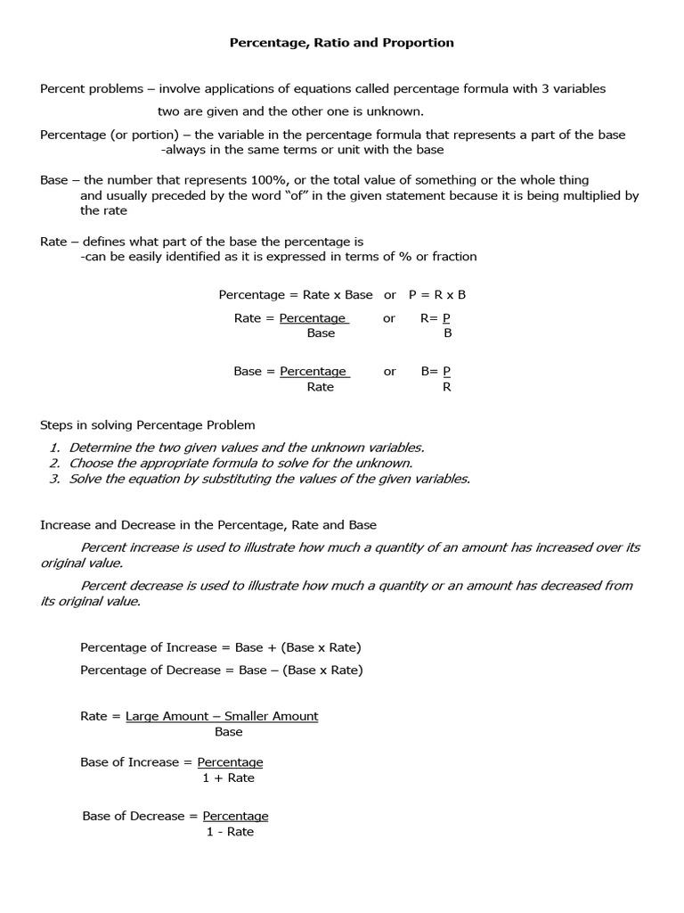 Understanding Percentage, Ratio, and Proportion | PDF | Percentage | Ratio