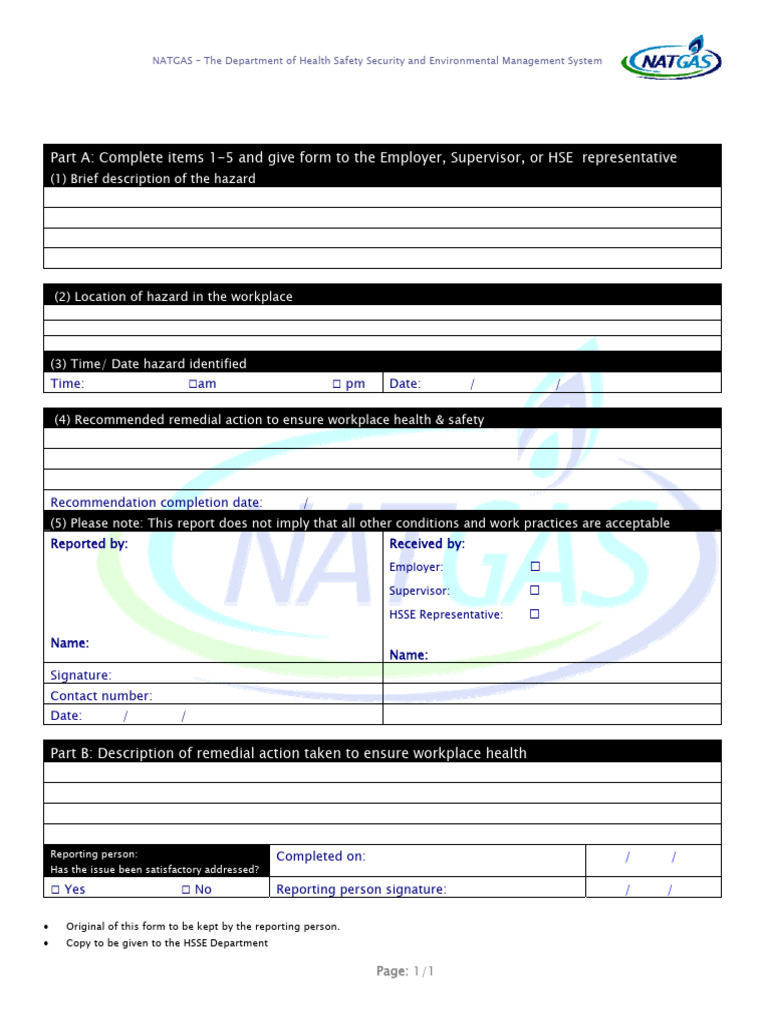 Hazard Reporting Form for Workplace Safety | PDF