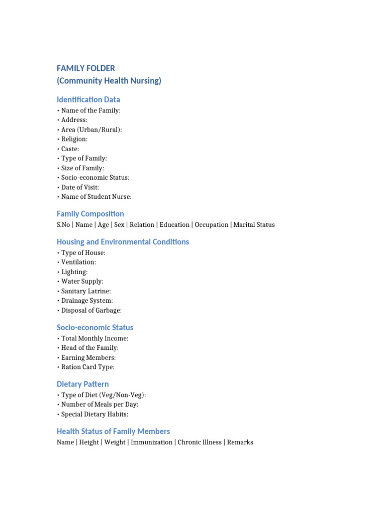 Family Folder Community Health Nursing | PDF