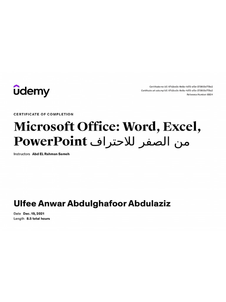 Microsoft Office - Udemy Certification | PDF