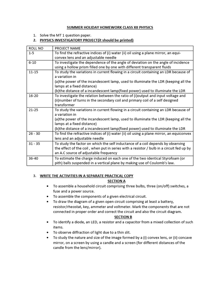 Class XII Physics Summer Homework | PDF | Inductor | Transformer